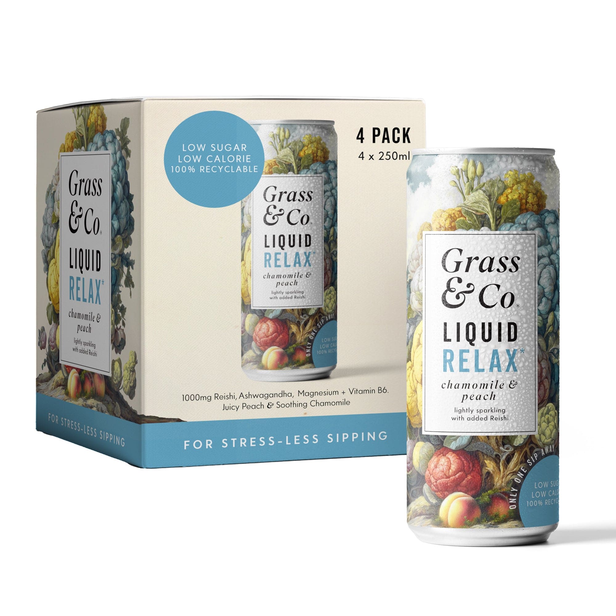 Liquid RELAX | Peach & Chamomile Drink with Reishi – Grass & Co ...